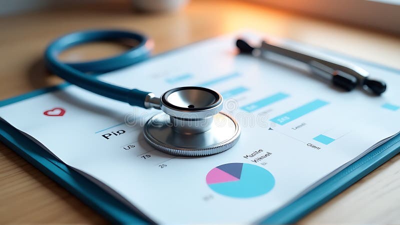 Stethoscope on a Clipboard with a Heart Rate Chart Stock Illustration ...