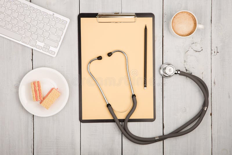 Stethoscope, Clipboard, Keyboard of Computer, Cup of Coffee with ...
