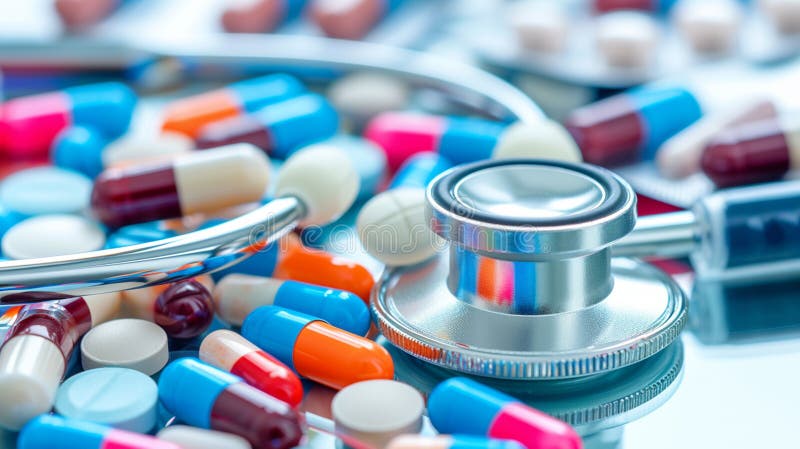 Stethoscope with Colorful Medicines Stock Illustration - Illustration ...