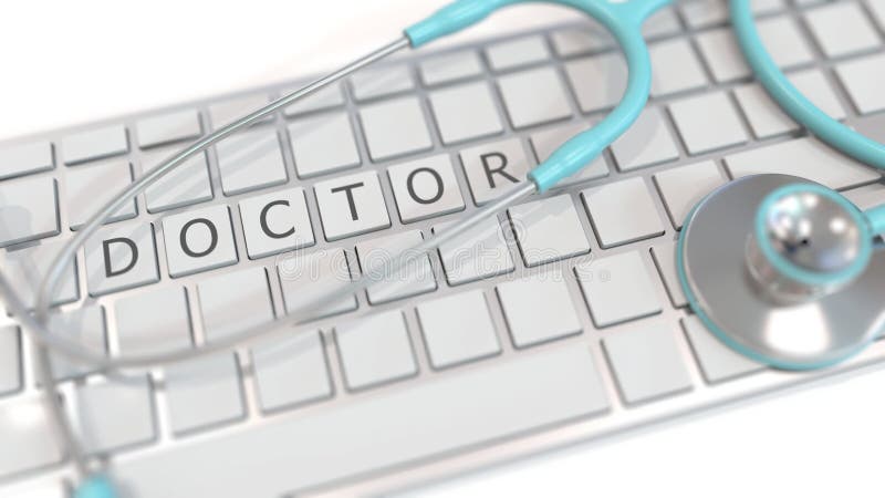 Stethoscope on Computer Keyboard with DOCTOR Text. Modern Medicine ...