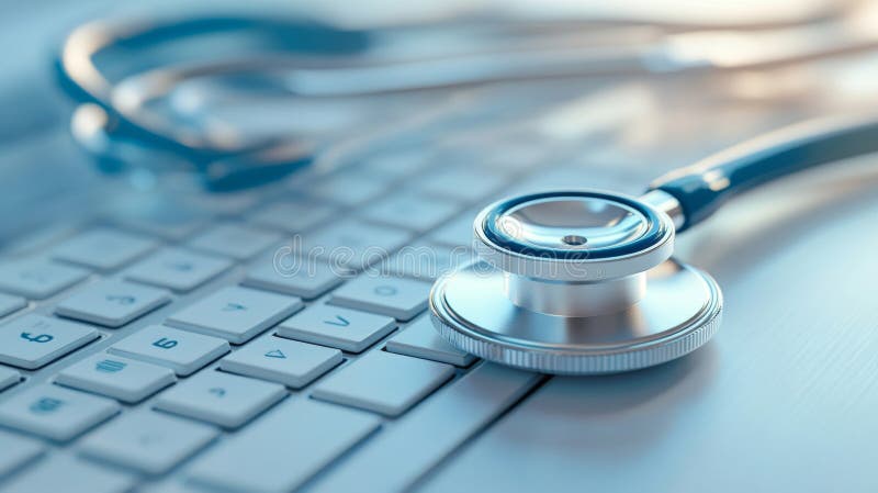 Stethoscope on Computer Keyboard: Medical Technology Concept Stock ...