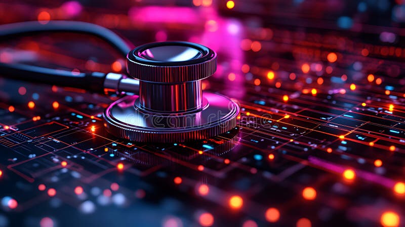Stethoscope on Digital Circuit Board, Glowing Network Background ...