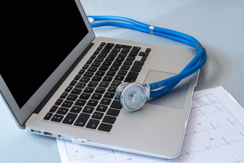 Stethoscope and Electrocardiogram with Computer with Blank Screen Room ...