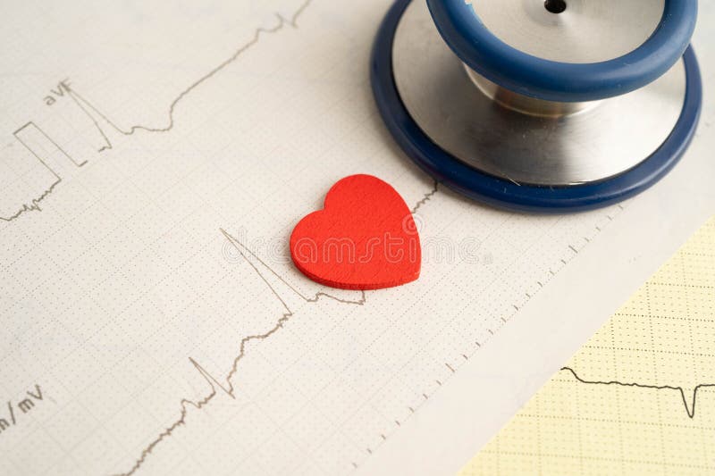Stethoscope on Electrocardiogram ECG, Heart Wave, Heart Attack ...