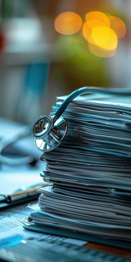 Close-Up of Stethoscope Resting on a Pile of Medical Files Stock ...