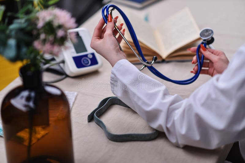 A stethoscope in the hands stock image. Image of polyclinic - 101201663