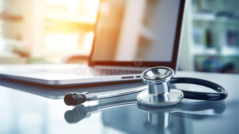 Stethoscope and Computer on Table. Stock Illustration - Illustration of ...