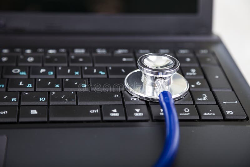 Stethoscope on a laptop stock image. Image of ideas, medicine - 91240741