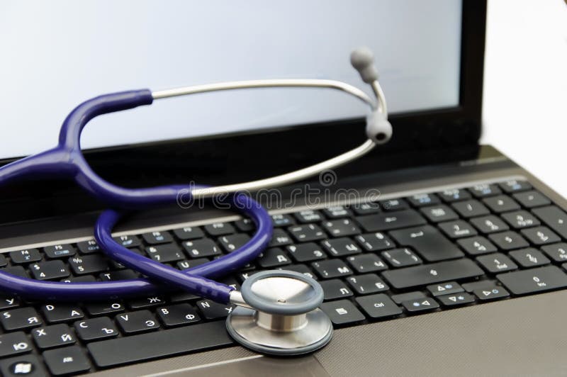 Medical Stethoscope on Laptop Stock Photo - Image of maintenance ...