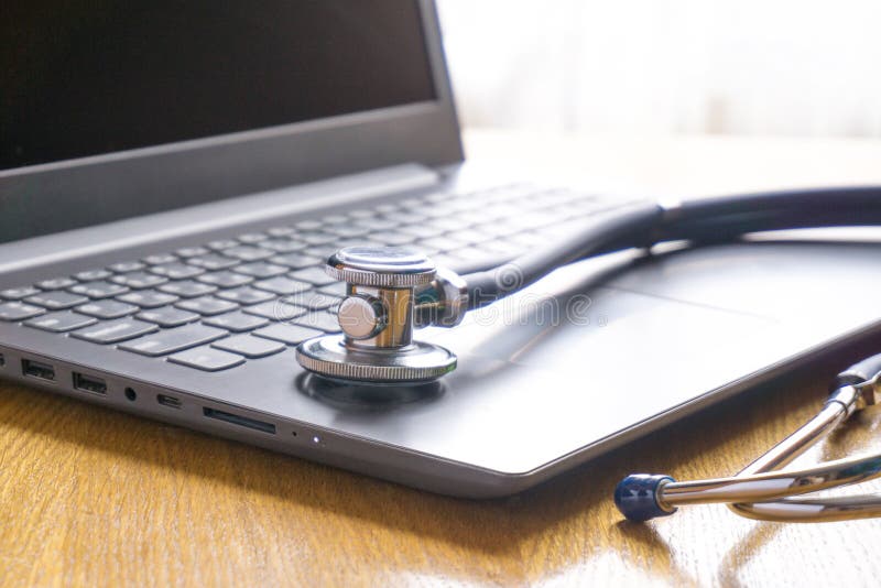 Stethoscope Lay on Computer on Table . Work Space of Doctor Stock Image ...