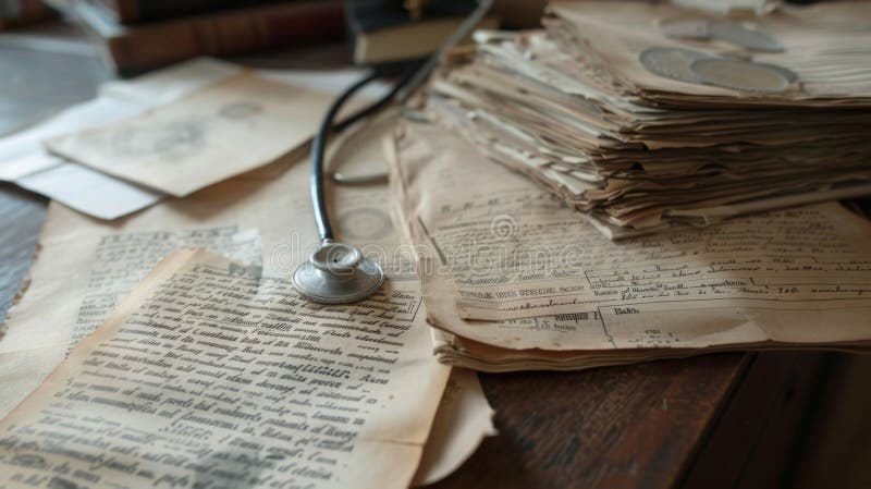 Stethoscope Laying on Stack of Old Medical Documents Stock Image ...