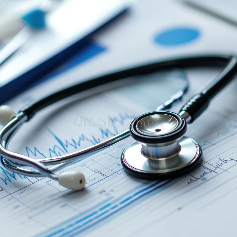 Stethoscope on Medical Chart with Graphs and Data in a Healthcare ...