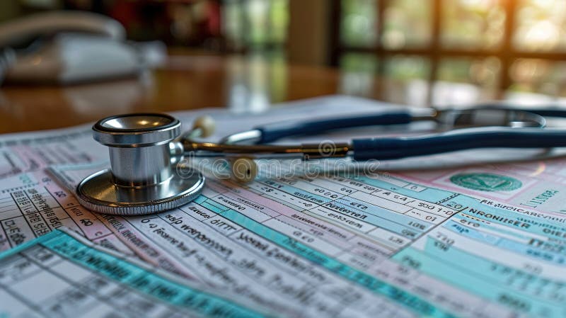 Stethoscope on Medical Forms Stock Illustration - Illustration of ...