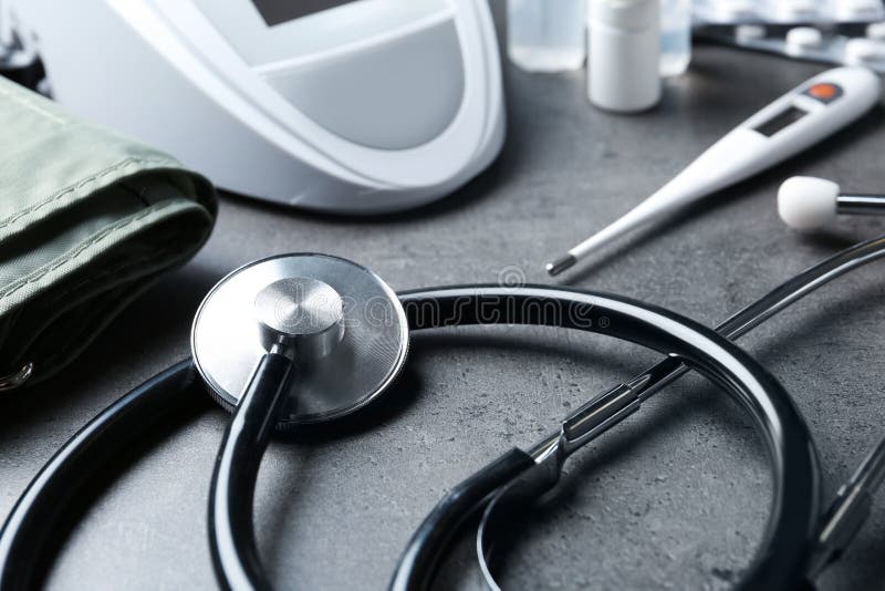 Stethoscope and Other Medical Objects Stock Photo - Image of grey, care ...