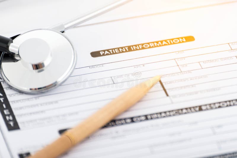 Stethoscope on Patient Form and Pen on the Desk. Stock Image - Image of ...