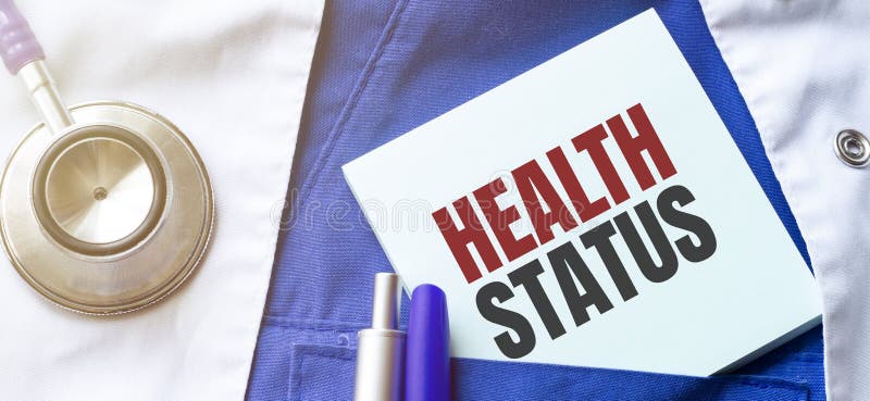 Health Status Symbol. Doctor Hand in Blue Glove Holds Wooden Blocks ...