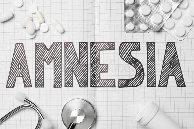 Stethoscope, Pills and Word Amnesia Written on Paper, Flat Lay Stock ...