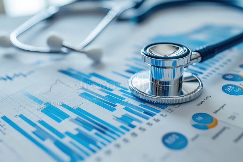 A Stethoscope is Placed on a Medical Chart Featuring Blue Statistical ...