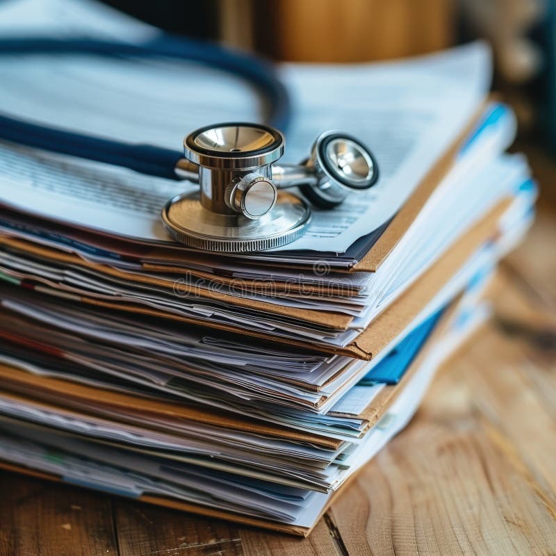 Stethoscope Resting on a Pile of Medical Files in an Office Setting ...