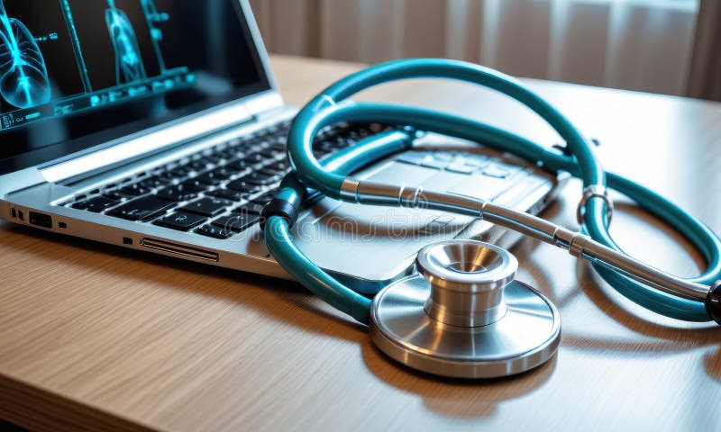 A Stethoscope Placed on Top of a Laptop, Ready for Medical Use Stock ...