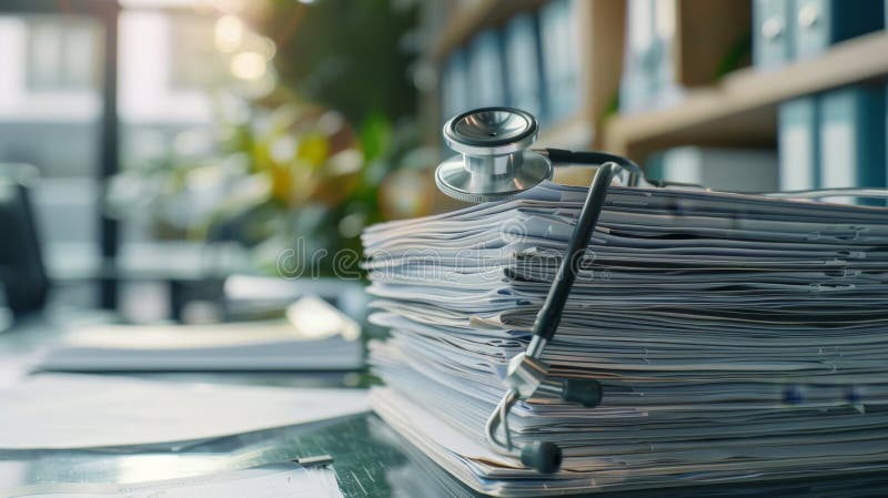Stethoscope on a Pile of Medical Documents, Generative AI Stock Image ...
