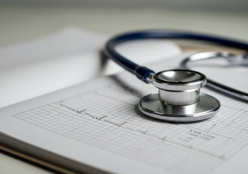 Stethoscope Resting on an Open Medical Chart with Heartbeat Graph Stock ...