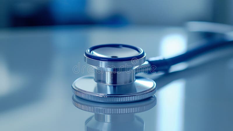 Stethoscope Resting on a Reflective Surface in a Clinical Setting Stock ...