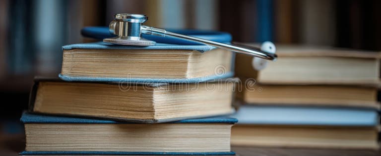 The Stethoscope Resting on a Stack of Medical Books in a Learning ...