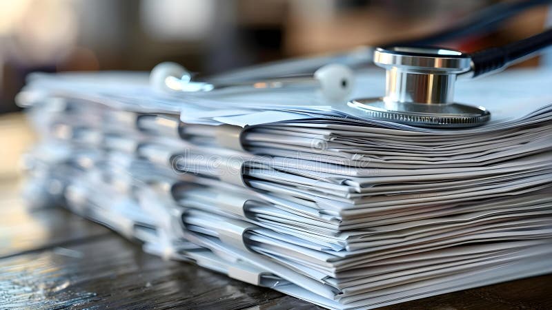Stethoscope Resting on Stack of Medical Paperwork Symbolizing ...