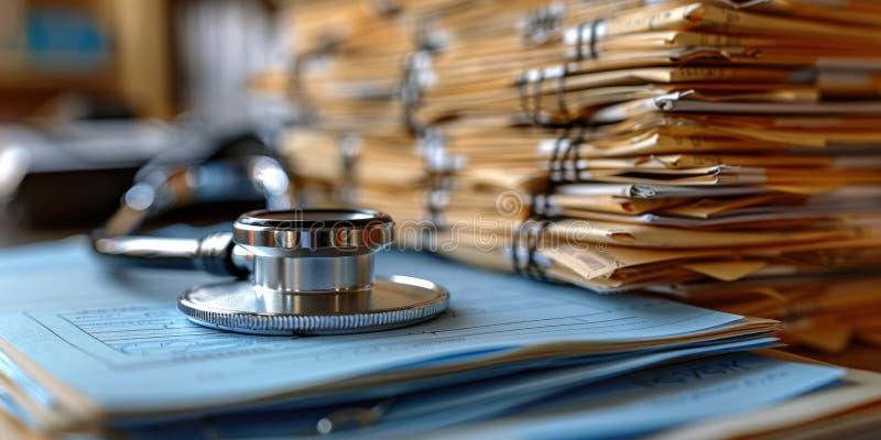 Close Up of Stethoscope on Medical Files in Healthcare Setting Stock ...