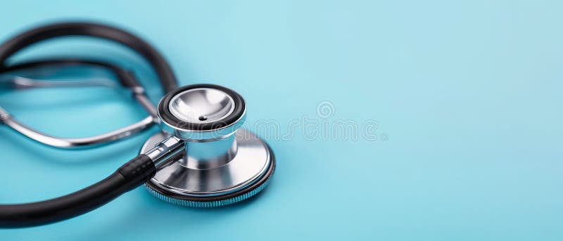 A Stethoscope Rests on a Blue Surface, Its Diaphragm Facing Up Stock ...