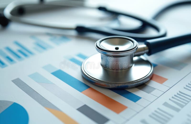 Stethoscope Rests on Chart Graph, Medical Statistics. Medical Equipment ...