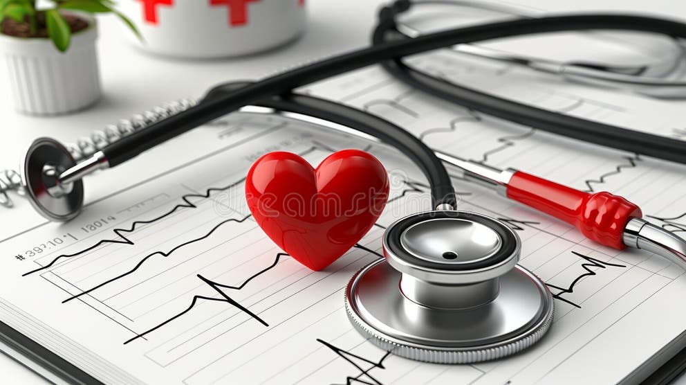 Stethoscope in the Shape of a Heart Beat on a EKG Stock Illustration ...