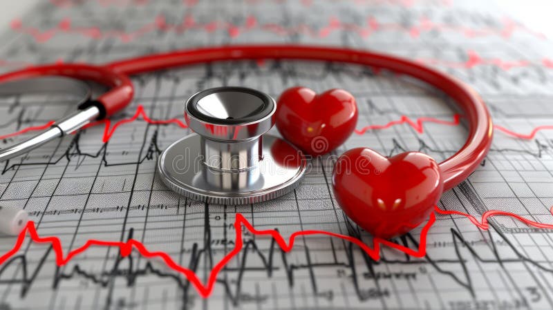 Stethoscope in the Shape of a Heart Beat on a EKG Stock Illustration ...