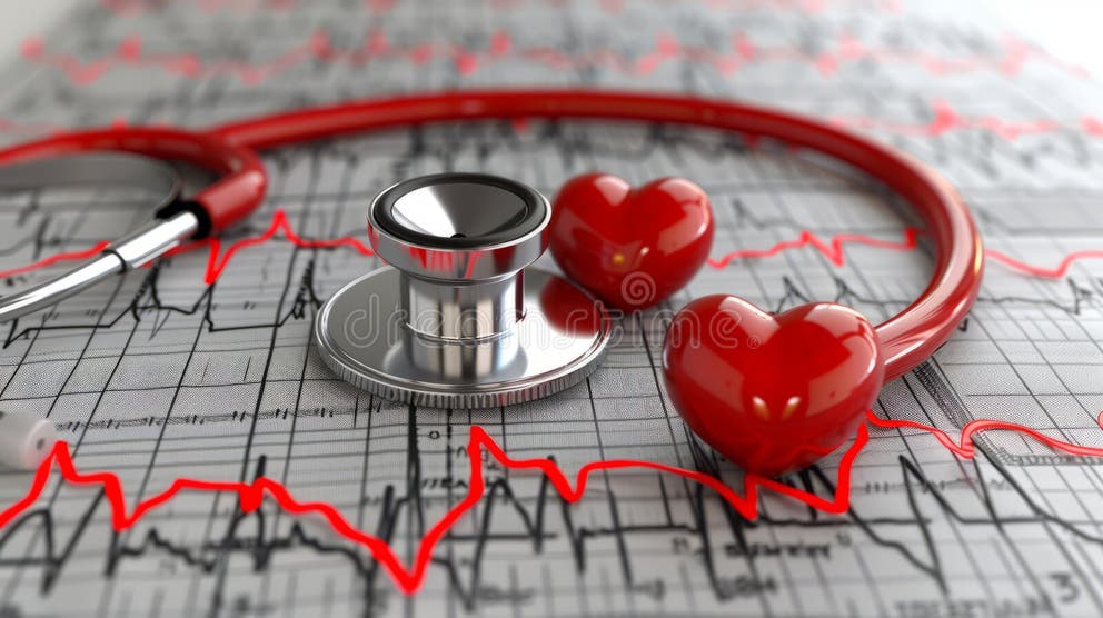 Stethoscope in the Shape of a Heart Beat on a EKG Stock Illustration ...