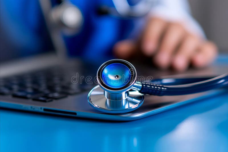 A Stethoscope Sitting on Top of a Laptop Computer Stock Photo - Image ...