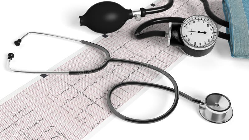 Stethoscope,sphygmomanometer and Cardiogram Stock Illustration ...