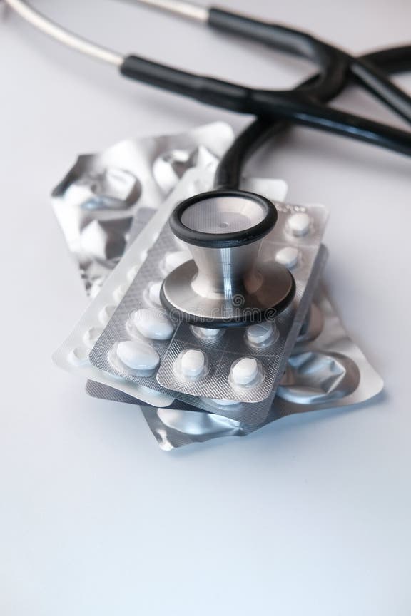Stethoscope on Stack of Blister Pack Stock Image - Image of painkiller ...