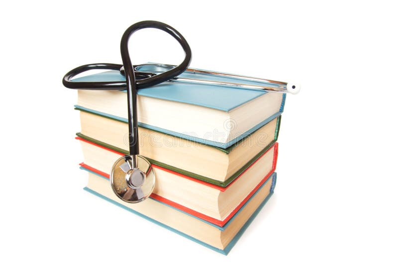 Medical Education - Stack of Books with Stethoscope on White Stock ...