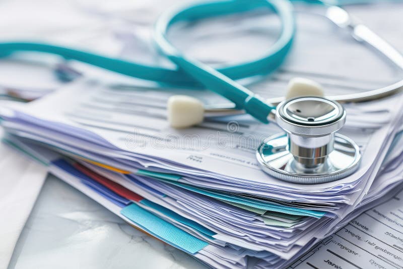 Stethoscope on a Stack of Paperwork in a Medical Office, Concept Image ...