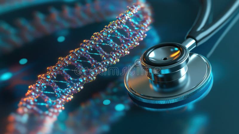 A Stethoscope with a Strand of Dna in the Background Stock Illustration ...