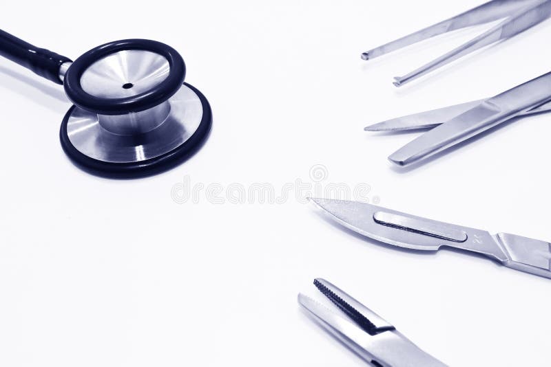 Stethoscope and Surgical Instruments Isolated on the White Background ...