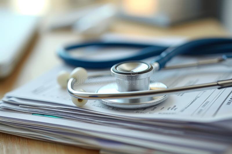 Stethoscope on Top of a Pile of Papers, a Stainless Steel Stethoscope ...