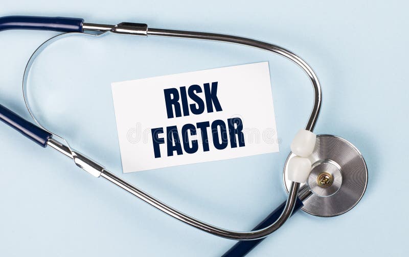 Stethoscope and White Card with RISK FACTOR Text on Blue Background ...