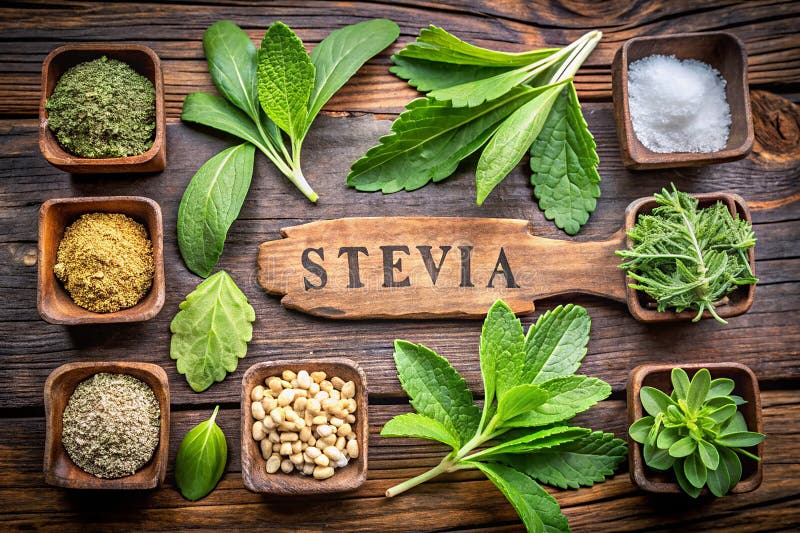Stevia Leaves with Various Medicinal Herbs Stock Illustration ...