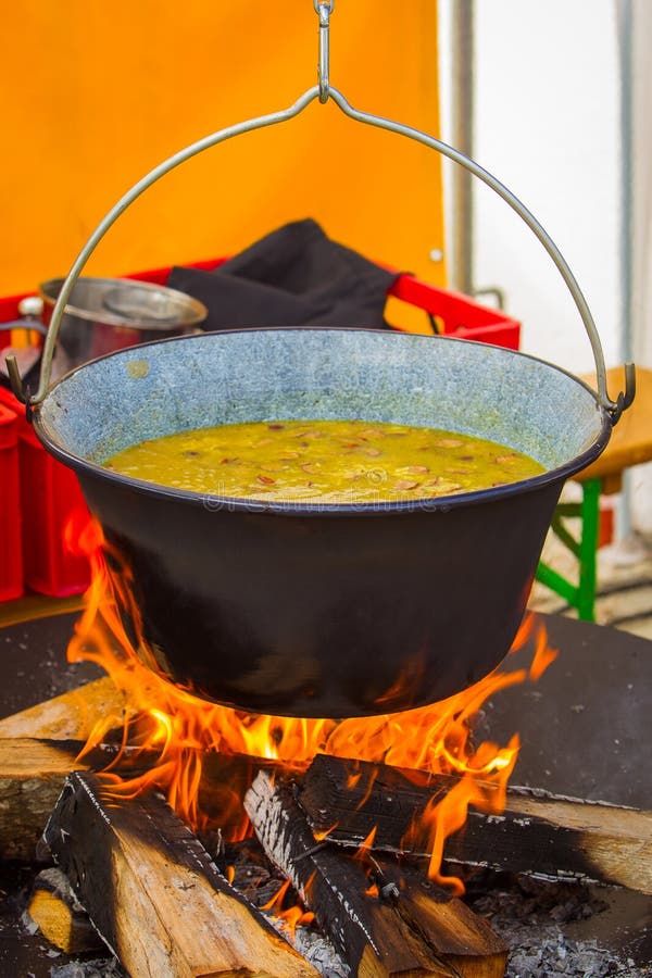 Stew in a bowl on fire stock photo. Image of fire, picnic - 187806294