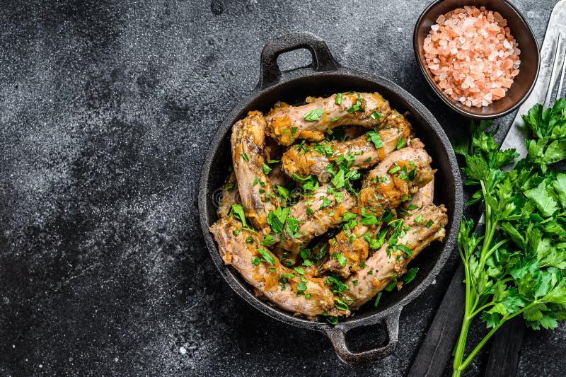 Stew with Chicken Neck Meat and Vegetables. Black Background. Top View ...