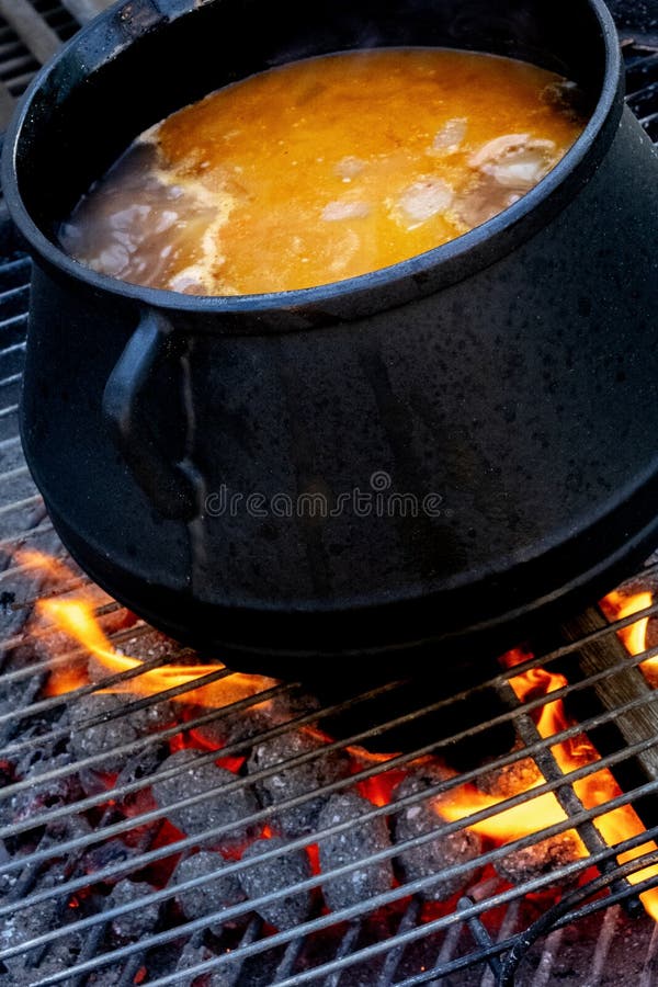 Stew Cooked on Fire Outdoors in a Cast-iron Pot Stock Image - Image of ...
