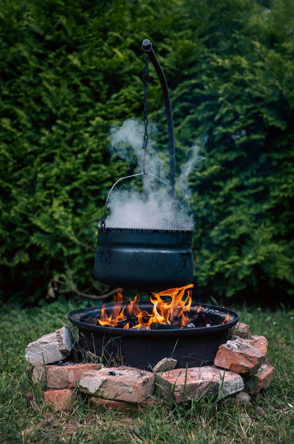 Stew pot at open fire stock image. Image of closeup - 281812971