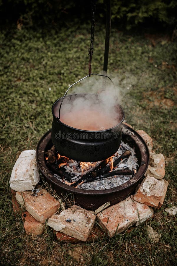 Stew Pot at Open Fire Outdoor Stock Photo - Image of heat, goulash ...